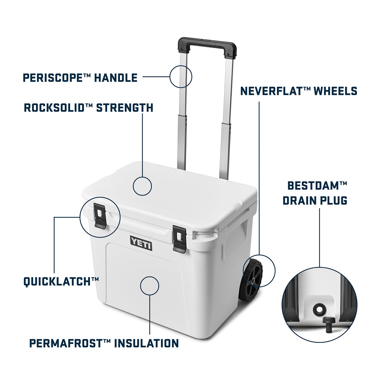 YETI Roadie 60 Wheeled Cooler with Retractable Periscope Handle, Camp Green