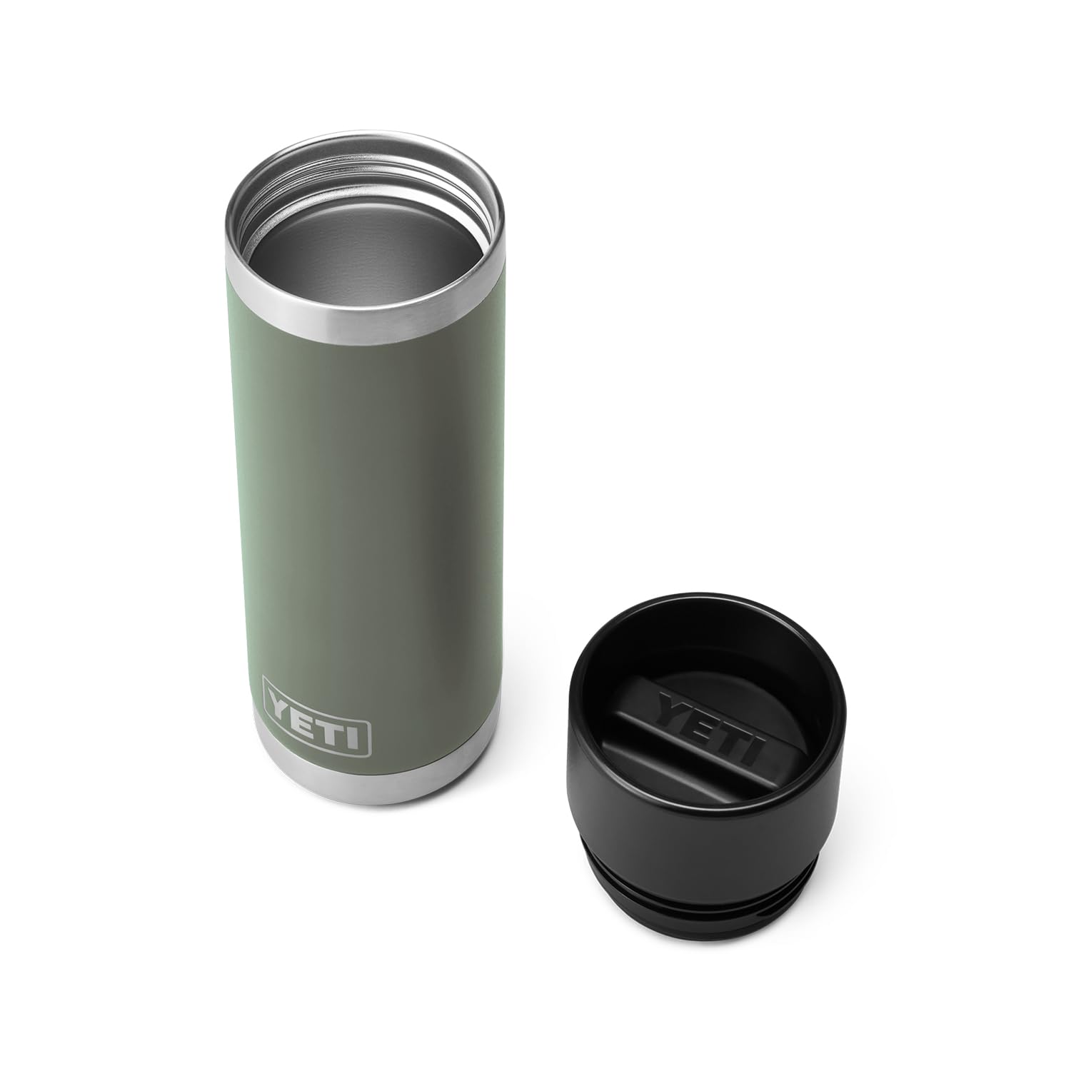 YETI Rambler 18 oz Bottle, Stainless Steel, Vacuum Insulated, with Hot Shot Cap, Camp Green