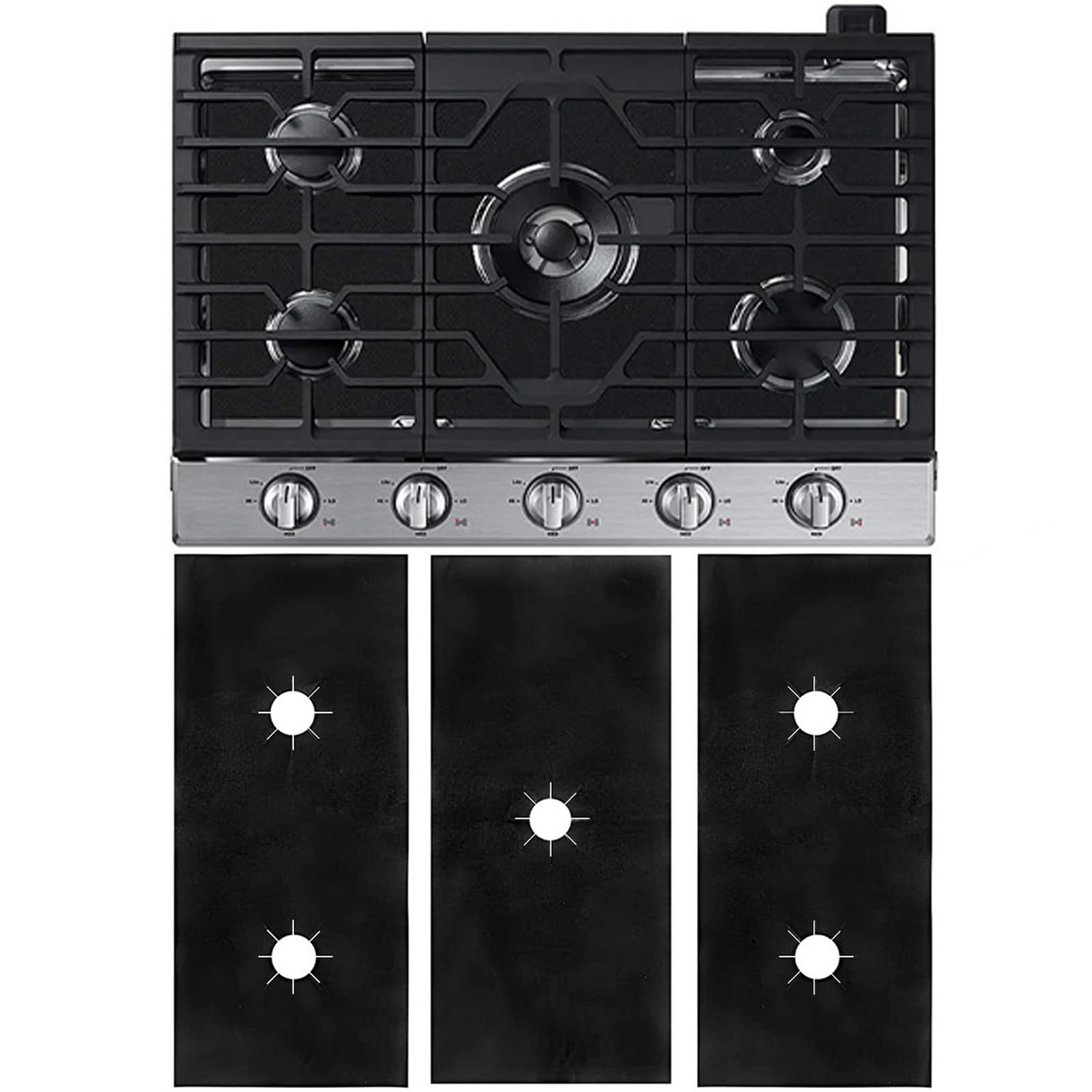 SUEIANNMN Gas Stove Burner Covers Universal Gas Stove Protectors, 5 Holes Protectors Reusable Heat Resistance Gas Range Non-Stick Washable Stove Top Protectors Liners Fast Clean Kitchen Cooking