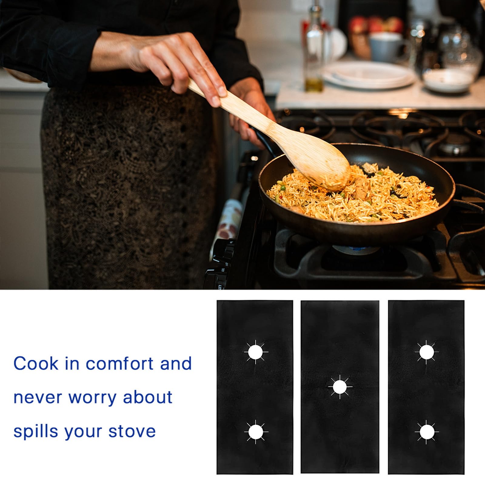 SUEIANNMN Gas Stove Burner Covers Universal Gas Stove Protectors, 5 Holes Protectors Reusable Heat Resistance Gas Range Non-Stick Washable Stove Top Protectors Liners Fast Clean Kitchen Cooking