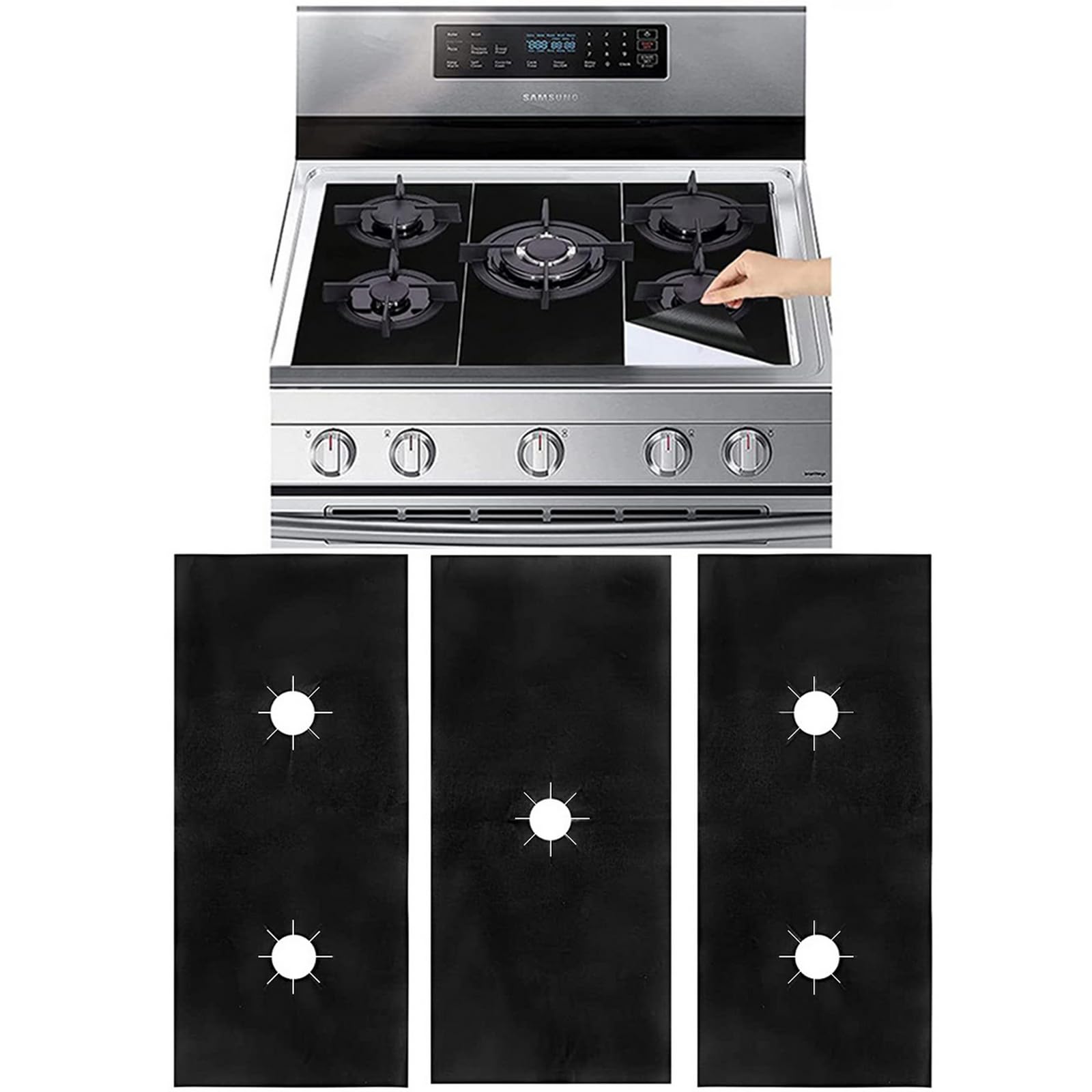 SUEIANNMN Gas Stove Burner Covers Universal Gas Stove Protectors, 5 Holes Protectors Reusable Heat Resistance Gas Range Non-Stick Washable Stove Top Protectors Liners Fast Clean Kitchen Cooking