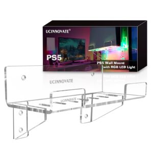 ucinnovate acrylic wall mount for ps5, wall mount kit with dreamcolor led light compatible for playstation 5, accessory for ps5 gaming console(disc & digital edition)-sturdy wall stand hanger