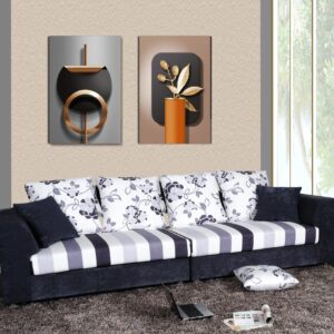 2pcs stereoscopic 3D effect pattern black copper geometric canvas print home décor abstract wall art Nordic luxury living room picture print Modern artwork shape black gold gray Living room bedroom