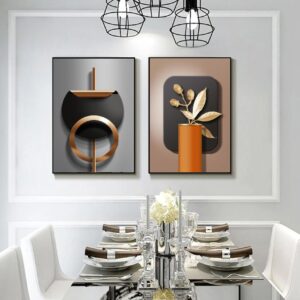 2pcs stereoscopic 3D effect pattern black copper geometric canvas print home décor abstract wall art Nordic luxury living room picture print Modern artwork shape black gold gray Living room bedroom