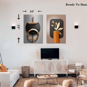 2pcs stereoscopic 3D effect pattern black copper geometric canvas print home décor abstract wall art Nordic luxury living room picture print Modern artwork shape black gold gray Living room bedroom