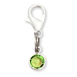 preciosa birthstone zipper pulls clip on charms, birth stone with silver base, personalized zipper pull w/birthstone, your choice! preciosa (august (peridot))