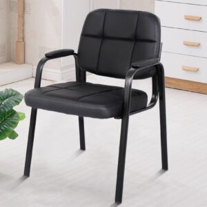 CLATINA Guest Reception Chair, Conference Room Chairs Waiting Room Chairs with Padded Arms Desk Chair No Wheels Leather Office Chair for Office, Office Guest Chairs & Reception Chairs, Set of 1