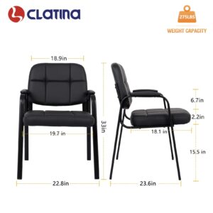 CLATINA Guest Reception Chair, Conference Room Chairs Waiting Room Chairs with Padded Arms Desk Chair No Wheels Leather Office Chair for Office, Office Guest Chairs & Reception Chairs, Set of 1