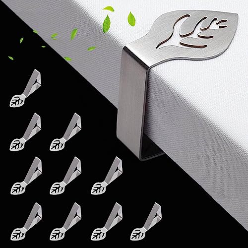 CUNGLIN Table Cloth Holder Clips 10 Pack, Leaf Shape Picnic Tablecloth Clip Outdoor Large Heavy Duty Stainless Steel Decorative Cover Clamp Pin for Party Wedding Restaurant Camping RV Accessories