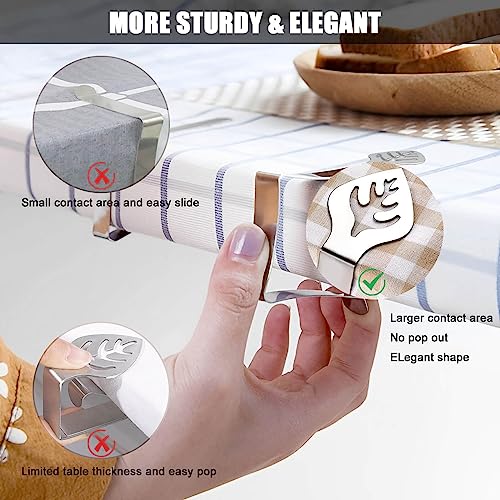 CUNGLIN Table Cloth Holder Clips 10 Pack, Leaf Shape Picnic Tablecloth Clip Outdoor Large Heavy Duty Stainless Steel Decorative Cover Clamp Pin for Party Wedding Restaurant Camping RV Accessories