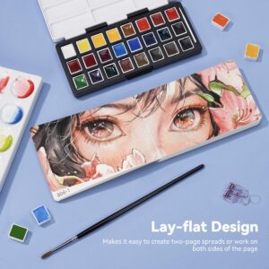 Lightwish Watercolor Journal, 100% cotton Hot Press Watercolor Paper,140lb/300gsm Acid-free, 24 Sheets 3.54x5.51” Sketchbook for Adults, Students, and kids