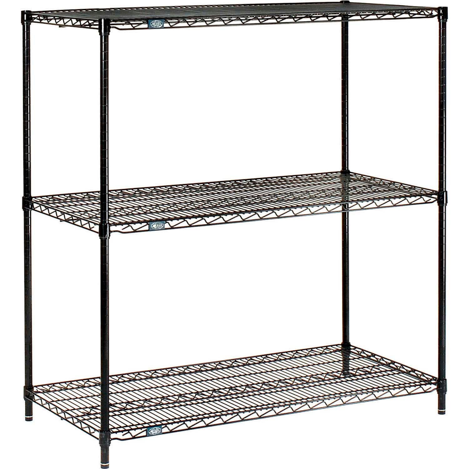 Nexel Black Epoxy, 3 Tier, Wire Shelving Starter Unit, 72" W x 14" D x 34" H