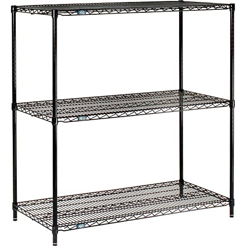 Nexel Black Epoxy, 3 Tier, Wire Shelving Starter Unit, 72" W x 14" D x 34" H