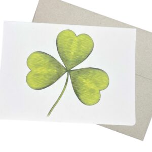 shamrock greeting card with envelope (7x5 inches and blank inside for all occasions) for happy birthday, irish blessings, mother's day, graduation, and get well wishes - 176