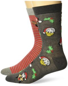 disney men's mickey mouse holiday 2 pack crew socks