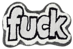 roomtalks funny cute 2x3 rugs for bedroom bathroom dorm kitchen non slip machine washable, black white gray swear words funny funky cool small area rug fluffy shaggy bedside accent rug