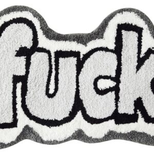 RoomTalks Funny Cute 2x3 Rugs for Bedroom Bathroom Dorm Kitchen Non Slip Machine Washable, Black White Gray Swear Words Funny Funky Cool Small Area Rug Fluffy Shaggy Bedside Accent Rug