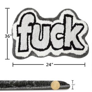 RoomTalks Funny Cute 2x3 Rugs for Bedroom Bathroom Dorm Kitchen Non Slip Machine Washable, Black White Gray Swear Words Funny Funky Cool Small Area Rug Fluffy Shaggy Bedside Accent Rug