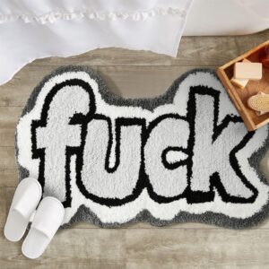 RoomTalks Funny Cute 2x3 Rugs for Bedroom Bathroom Dorm Kitchen Non Slip Machine Washable, Black White Gray Swear Words Funny Funky Cool Small Area Rug Fluffy Shaggy Bedside Accent Rug