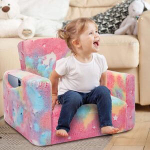 SLIGUY Toddler Couch, Toddler Chair, Fold Out Kids Sofa Chair, Toddler Convertible Sofa to Lounger Pull Out Couch, Glow in Dark Sofa Chair Birthday Gifts for Boys and Girls (Pink)