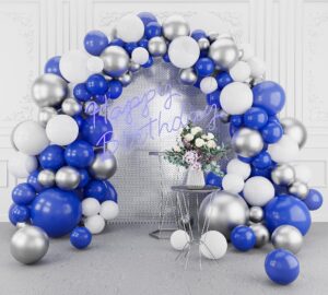 dark blue white silver balloons arch garland kit-143pcs blue balloon for birthday anniversary new years baby shower engagement wedding retirement party decoration