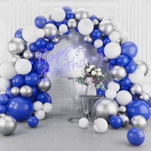 Dark Blue White Silver Balloons Arch Garland Kit-143Pcs Blue Balloon for Birthday Anniversary New Years Baby Shower Engagement Wedding Retirement Party Decoration