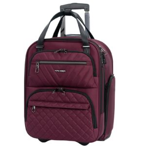 kroser carry on underseat multi-functional, 16-inch underseater lightweight overnight suitcase for women, burgundy