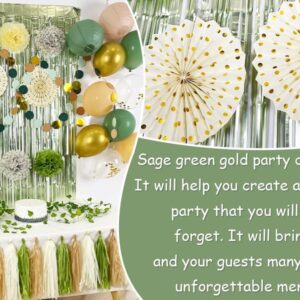 Sage Green Gold Party Decorations, 45Pcs Kit Balloons Paper Pompoms Tassel Garland Fringe Curtain for Wedding Bachelorette Baby Shower Birthday Party