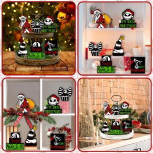 Guoofu Christmas Tiered Tray Decor, Night. mare BE Fore. Xmas Tray Decorations, Jack Skellington Santa Black Christmas Tree Wooden Signs, Rustic Holiday Home Decor for Tabletop Mantel