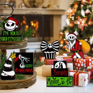 Guoofu Christmas Tiered Tray Decor, Night. mare BE Fore. Xmas Tray Decorations, Jack Skellington Santa Black Christmas Tree Wooden Signs, Rustic Holiday Home Decor for Tabletop Mantel