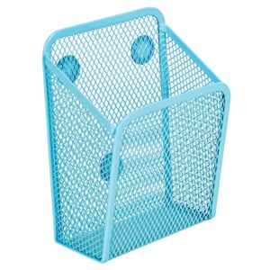 lucycaz magnetic pen holder - single magnetic pencil locker holder organizer, blue mesh marker holder pen basket for whiteboard, refrigerator and locker