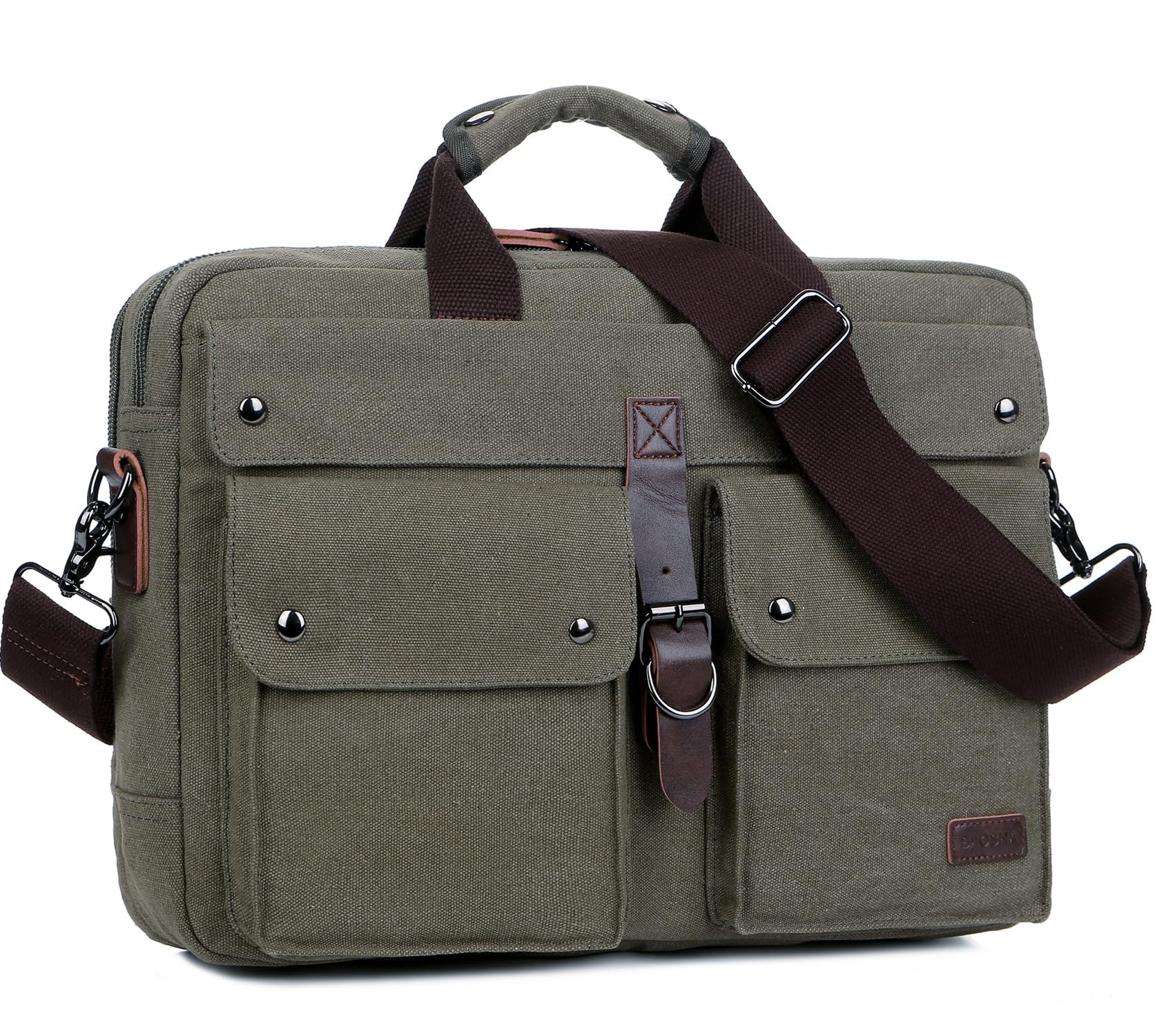 Stylish 17 inch Canvas Laptop Bag Messenger Bag Briefcase Vintage Crossbody Shoulder Bag Military Satchel for Men BC-07 (Army-Green)