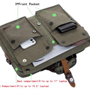 Stylish 17 inch Canvas Laptop Bag Messenger Bag Briefcase Vintage Crossbody Shoulder Bag Military Satchel for Men BC-07 (Army-Green)