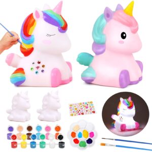 dededa 2pcs paint your own unicorn night light art kit, arts and crafts for kids ages 4-8,unicorn toys unicorns gifts for girls ages 6-8 painting kit for kids 4 5 6 7 8 9 10 11 12+