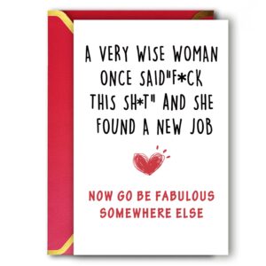 ziwenhu greeting card, funny coworker leaving, congratulations farewell gifts for women, premium quality, blank inside, 8 x 5.3 inches, red envelope