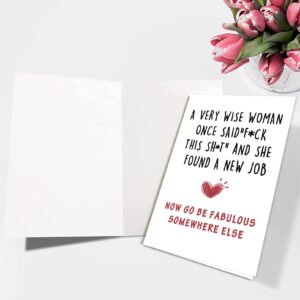 Ziwenhu Greeting Card, Funny Coworker Leaving, Congratulations Farewell Gifts for Women, Premium Quality, Blank Inside, 8 x 5.3 inches, Red Envelope