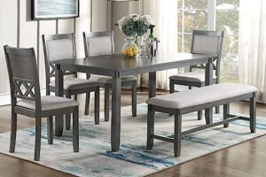 batley casual 6-piece dining set with bench in solid wood grey finish