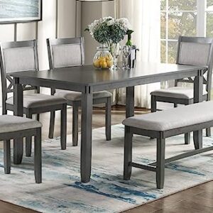 Batley Casual 6-Piece Dining Set with Bench in Solid Wood Grey Finish