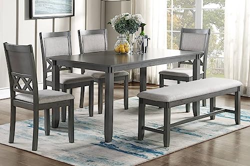 Batley Casual 6-Piece Dining Set with Bench in Solid Wood Grey Finish