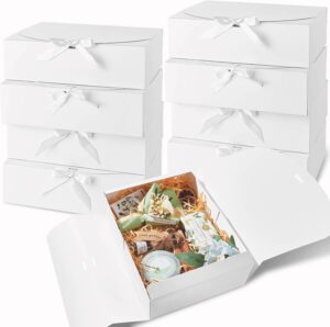 kucoele 15 pcs gift boxes with lids, 10.6 x 7.8 x 3.1 inch bridesmaid proposal box with ribbon, white kraft paper present packaging boxes for wedding, birthday, christmas, party and bride shower