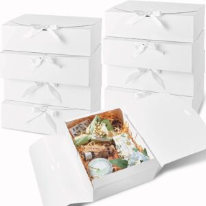 Kucoele 15 PCS Gift Boxes with Lids, 10.6 x 7.8 x 3.1 Inch Bridesmaid Proposal Box with Ribbon, White Kraft Paper Present Packaging Boxes for Wedding, Birthday, Christmas, Party and Bride Shower