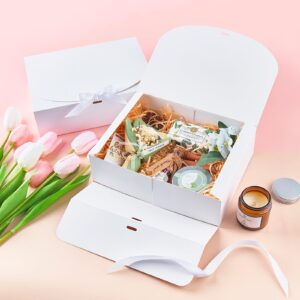 Kucoele 15 PCS Gift Boxes with Lids, 10.6 x 7.8 x 3.1 Inch Bridesmaid Proposal Box with Ribbon, White Kraft Paper Present Packaging Boxes for Wedding, Birthday, Christmas, Party and Bride Shower