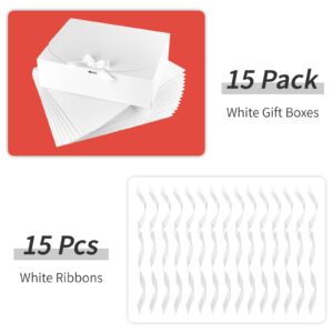 Kucoele 15 PCS Gift Boxes with Lids, 10.6 x 7.8 x 3.1 Inch Bridesmaid Proposal Box with Ribbon, White Kraft Paper Present Packaging Boxes for Wedding, Birthday, Christmas, Party and Bride Shower