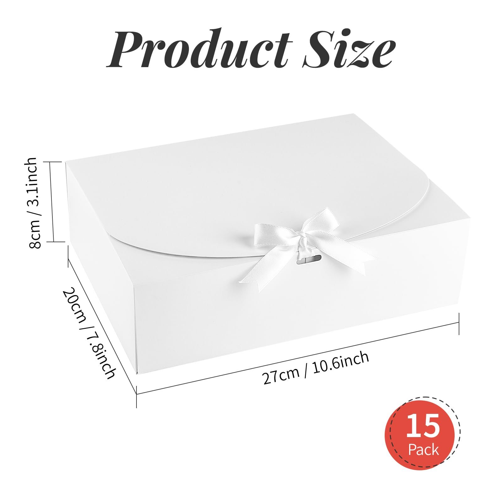 Kucoele 15 PCS Gift Boxes with Lids, 10.6 x 7.8 x 3.1 Inch Bridesmaid Proposal Box with Ribbon, White Kraft Paper Present Packaging Boxes for Wedding, Birthday, Christmas, Party and Bride Shower