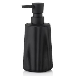 small soap dispenser for bathroom and kitchen, modern farmhouse striped style plastic hand soap dish soap dispenser with pump matte black