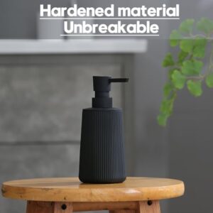 Small Soap Dispenser for Bathroom and Kitchen, Modern Farmhouse Striped Style Plastic Hand Soap Dish Soap Dispenser with Pump Matte Black