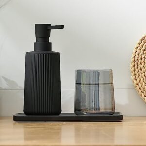 Small Soap Dispenser for Bathroom and Kitchen, Modern Farmhouse Striped Style Plastic Hand Soap Dish Soap Dispenser with Pump Matte Black