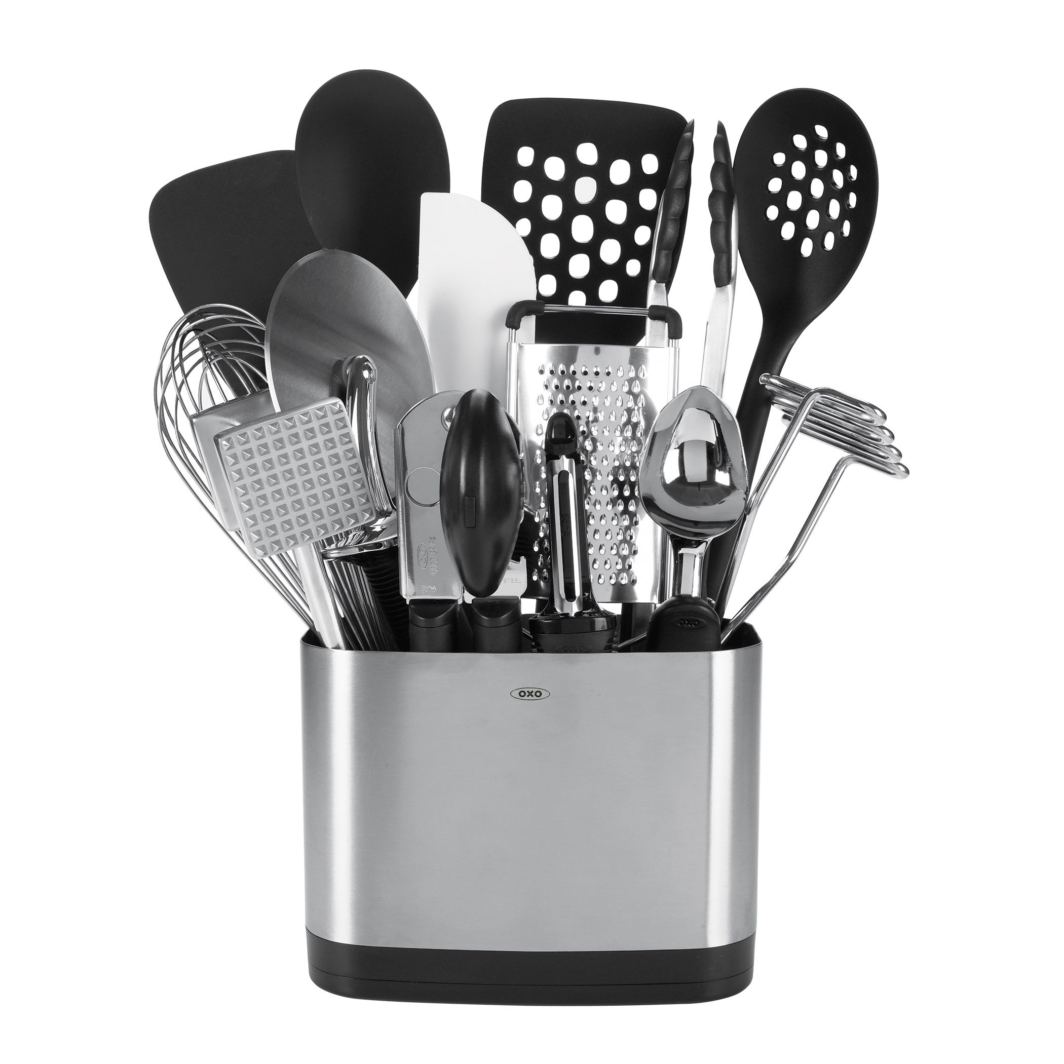 OXO Good Grips 15-Piece Everyday Kitchen Utensil Set, Silver & OXO Good Grips 2-Piece Plastic Cutting Board Set (Pack of 1),Clear & OXO Good Grips 8 Piece Stainless Steel Measuring Cups and Spoons Set