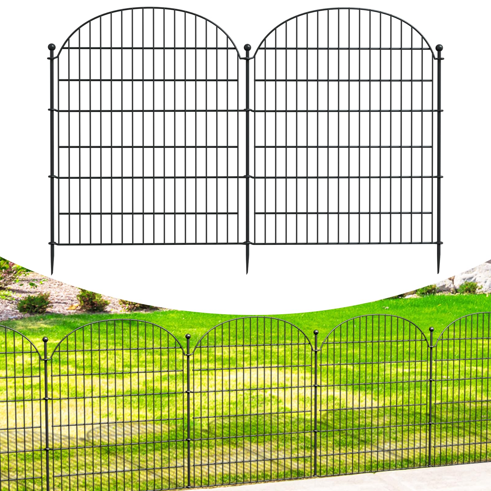 Decorative Garden Metal Fence 5 Pack, 32 in (H) x 11.8 ft (L) No Dig Dog Animal Barrier for Yard, Animal Ground Stakes Fencing for Garden, Patio, Flower Bed