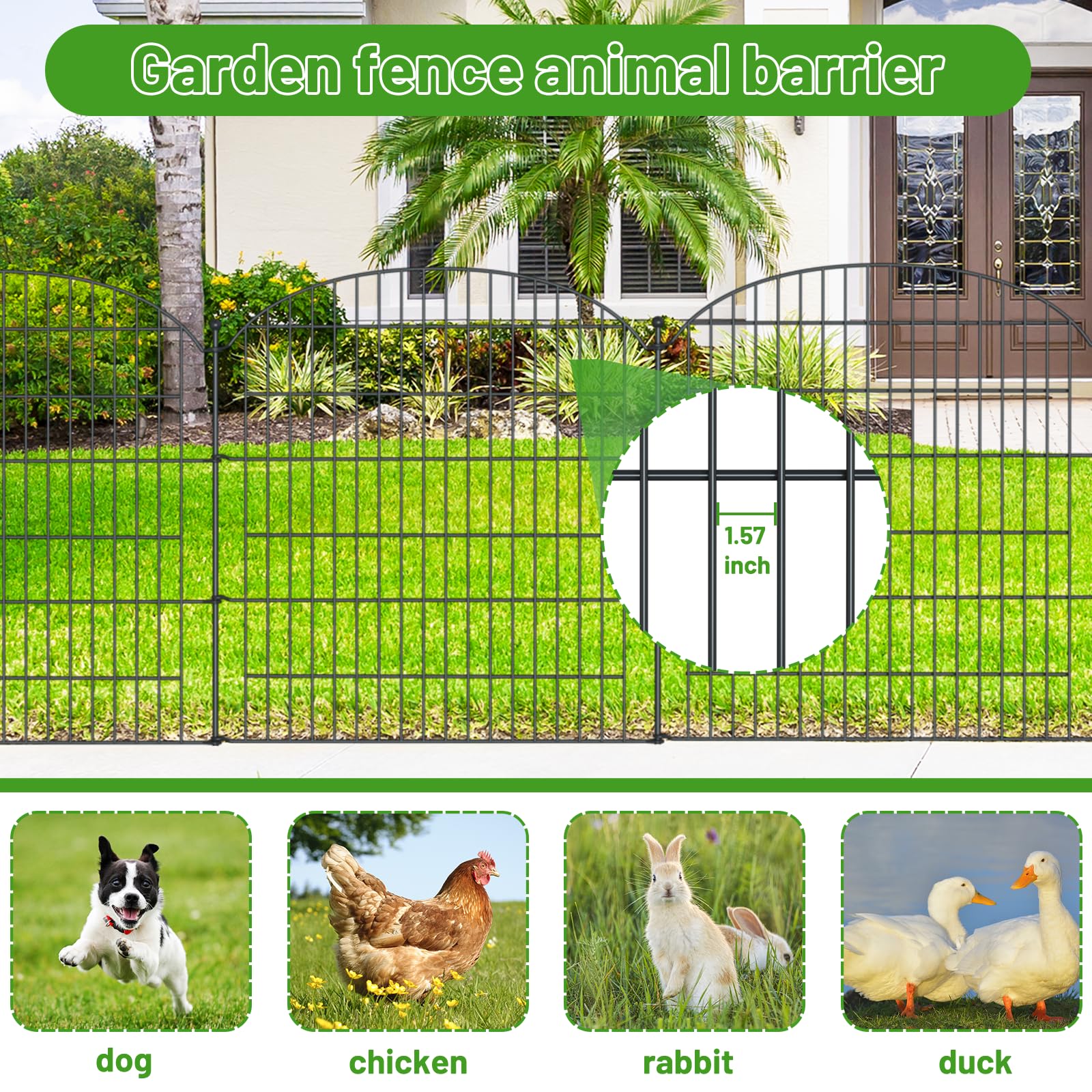 Decorative Garden Metal Fence 5 Pack, 32 in (H) x 11.8 ft (L) No Dig Dog Animal Barrier for Yard, Animal Ground Stakes Fencing for Garden, Patio, Flower Bed